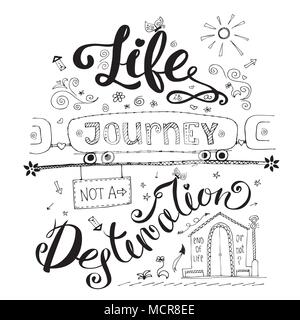 Life is a journey not destination card. Funny Hand drawn lettering ...