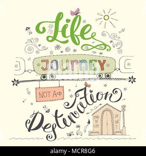 Life is a journey not destination card. Funny Hand drawn lettering ...