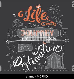 Life is a journey not destination card. Funny Hand drawn lettering ...
