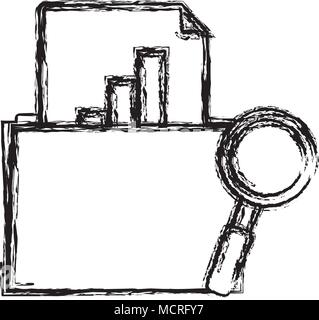 magnifying glass with document file and statistics pie graphic vector ...