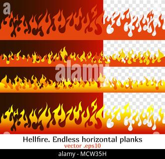 Horizontal seamless pattern of wildfire silhouette. Danger flames ...