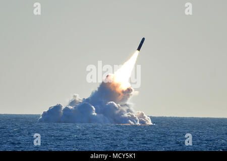 An unarmed Trident II D5 missile launches from USS Nevada Stock Photo ...