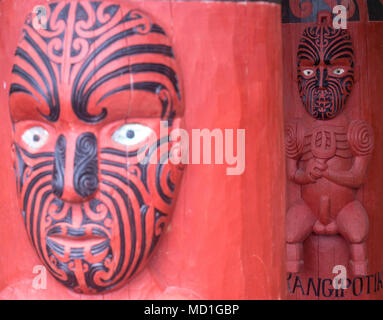 Maori carvings, Hamilton Gardens, Hamilton, Waikato region, New Zealand ...