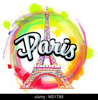 Travel the world card with paris eiffel tower vector illustration ...
