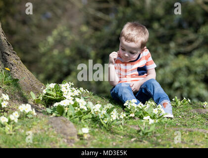 Worksop, Nottinghamshire, UK. Wednesday 18th April 2018. A child plays ...