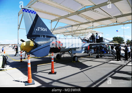 Visitors crowd around a Lockheed Martin T-50 during Luke Days 2018 at ...