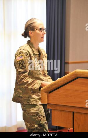 Col. Michelle Link, commander of the 372nd Engineer Brigade, addresses ...
