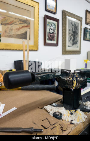 Equipment and tools in a frame making shop Stock Photo - Alamy