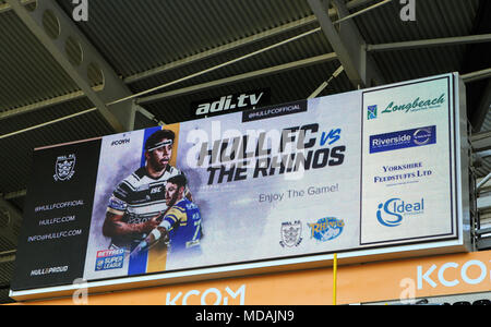 Hull, UK. 19th April 2018, KCOM Stadium, Hull, England; Betfred Super League rugby, Round 12 ...