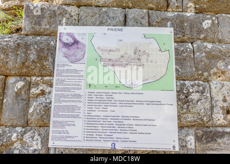 Signboard shows map of Ancient Greek City in Priene,Soke,Aydin,Turkey ...
