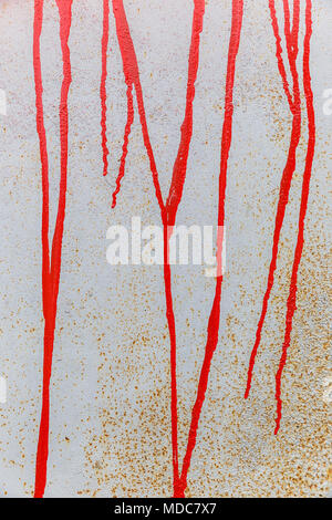 Texture of old metal container with stains from red paint Stock Photo ...