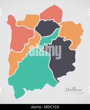 Modern City Map - Mulheim city of Germany with boroughs and titles DE outline map Stock Vector ...