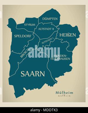 Modern City Map - Mulheim city of Germany with boroughs and titles DE ...