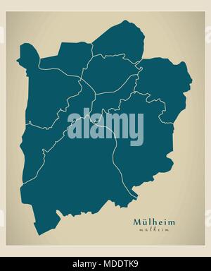 Modern City Map - Mulheim city of Germany with boroughs and titles DE outline map Stock Vector ...