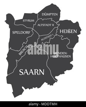 Modern City Map - Mulheim city of Germany with boroughs and titles DE outline map Stock Vector ...