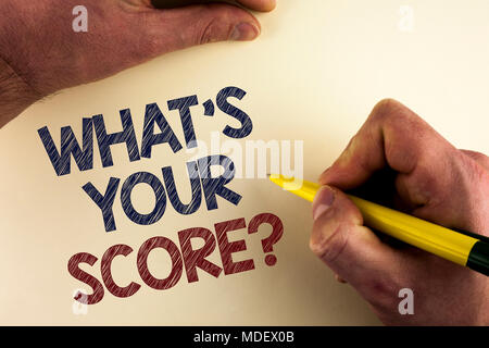 Word writing text What S Your Score Question. Business photo showcasing ...