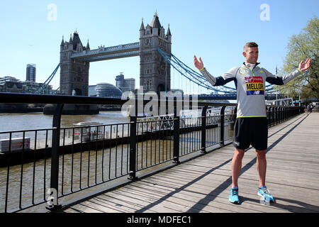 Great Britain's Jonny Mellor poses in front of Tower Bridge during the ...