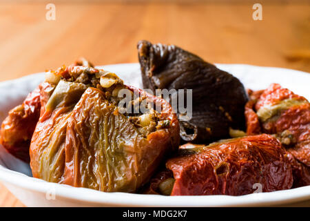 Turkish Food Dolma with Red pepper and Aubergine or Eggplant. Homemade ...