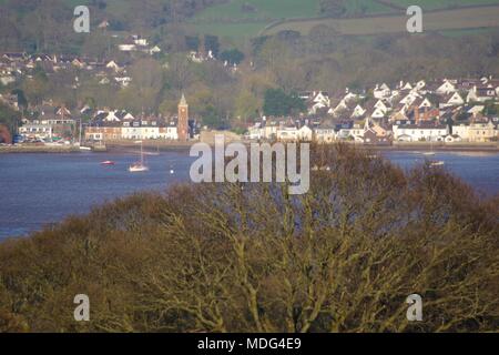 Lympstone Village beyond the Exe Estuary and above a Leafless Oak ...