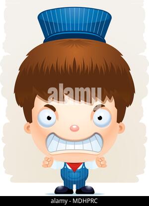 A cartoon illustration of a boy train conductor standing and smiling ...