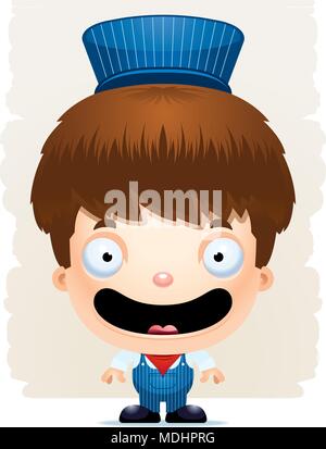 A cartoon illustration of a boy train conductor standing and smiling ...