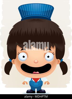 A cartoon illustration of a girl train conductor standing and smiling ...