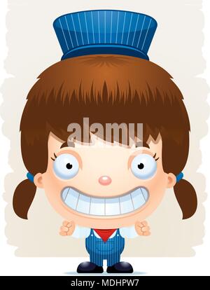 A cartoon illustration of a girl train conductor standing and smiling ...