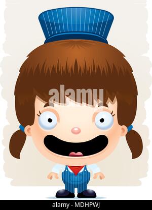 A cartoon illustration of a girl train conductor standing and smiling ...