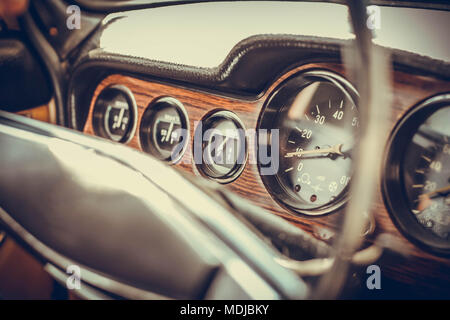 Retro car, retro torpedo car, vintage steering wheel, speedometer Stock ...