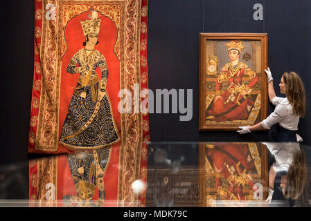 A Qajar Rasht embroidered panel depicting a prince, Persia, 19th ...