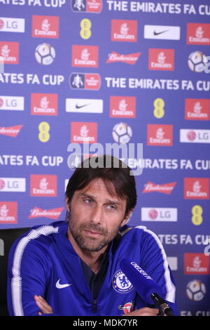 Cobham, Surrey, UK April 20th, 2018 Antonio Conte, Chelsea Football ...