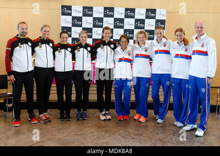 Stuttgart, Germany, 20th April, 2018. The czech team during the draw ...