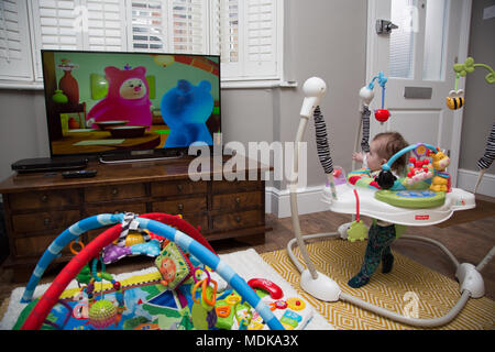 Child Watching Cbeebies On Tv Stock Photo - Alamy