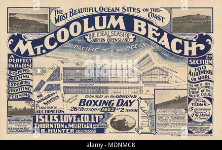 A 1923 real estate map of Coolum Beach Estate, outlining properties and ...