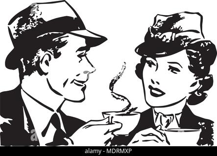 Tea Time Chat - Retro Clipart Illustration Stock Vector Image & Art - Alamy