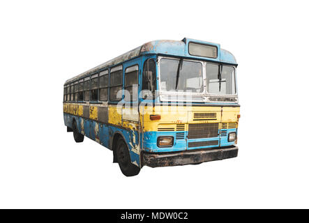 Old blue bus isolated on white background Stock Photo - Alamy