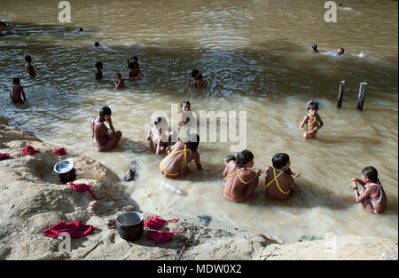 Village people washing and taking a bath in the river near Nuwara Stock ...