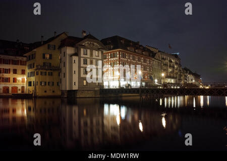 Night panoramic view of Lucern and Reuss River, Canton of Lucerne ...