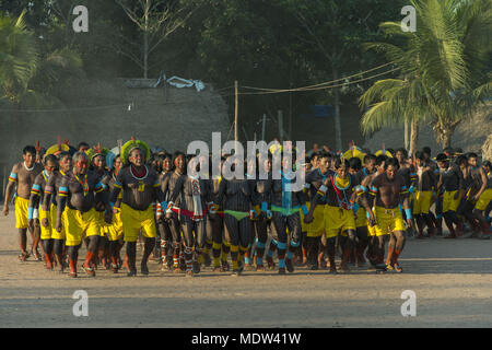 Kayapo Indians and Indian village Moikarako participate in the dance of ...