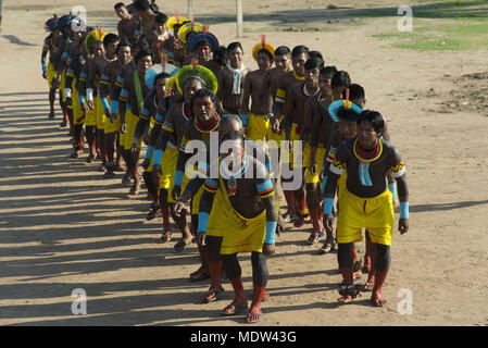 traditional dance by Xingu indians in the Amazone, Brazil Stock Photo ...