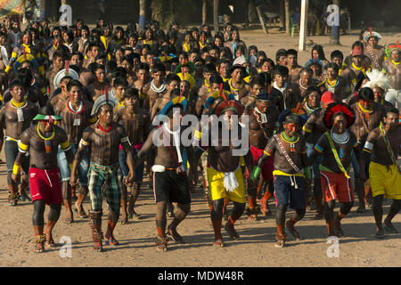 traditional dance by Xingu indians in the Amazone, Brazil Stock Photo ...
