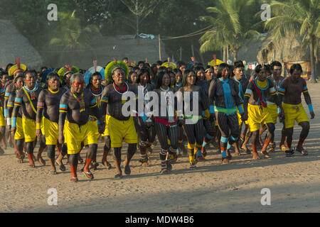 traditional dance by Xingu indians in the Amazone, Brazil Stock Photo ...