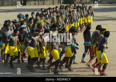 traditional dance by Xingu indians in the Amazone, Brazil Stock Photo ...
