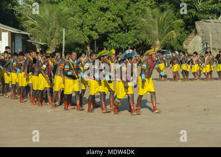 traditional dance by Xingu indians in the Amazone, Brazil Stock Photo ...