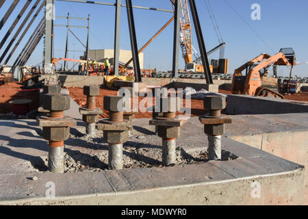 Concrete footings for steel columns at the construction site of new ...