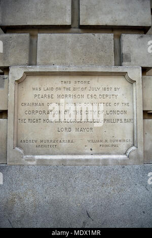 foundation stone at the 1897 site of the guildhall school of music, in ...