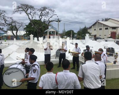 Boys Brigade and Scouts brass band at a church service, in Cook Islands ...