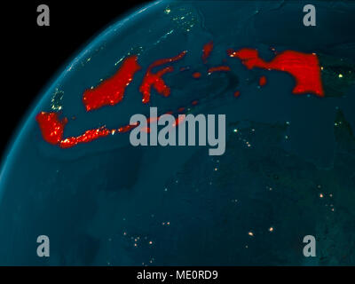 Night map of Indonesia as seen from space on planet Earth. 3D ...