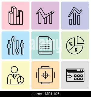 Statistics and charts linear icons set. Data, Graphs, Trends, Variance ...