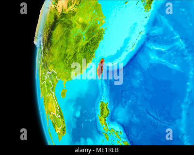 Taiwan highlighted in red as seen from Earth's orbit in space. 3D ...